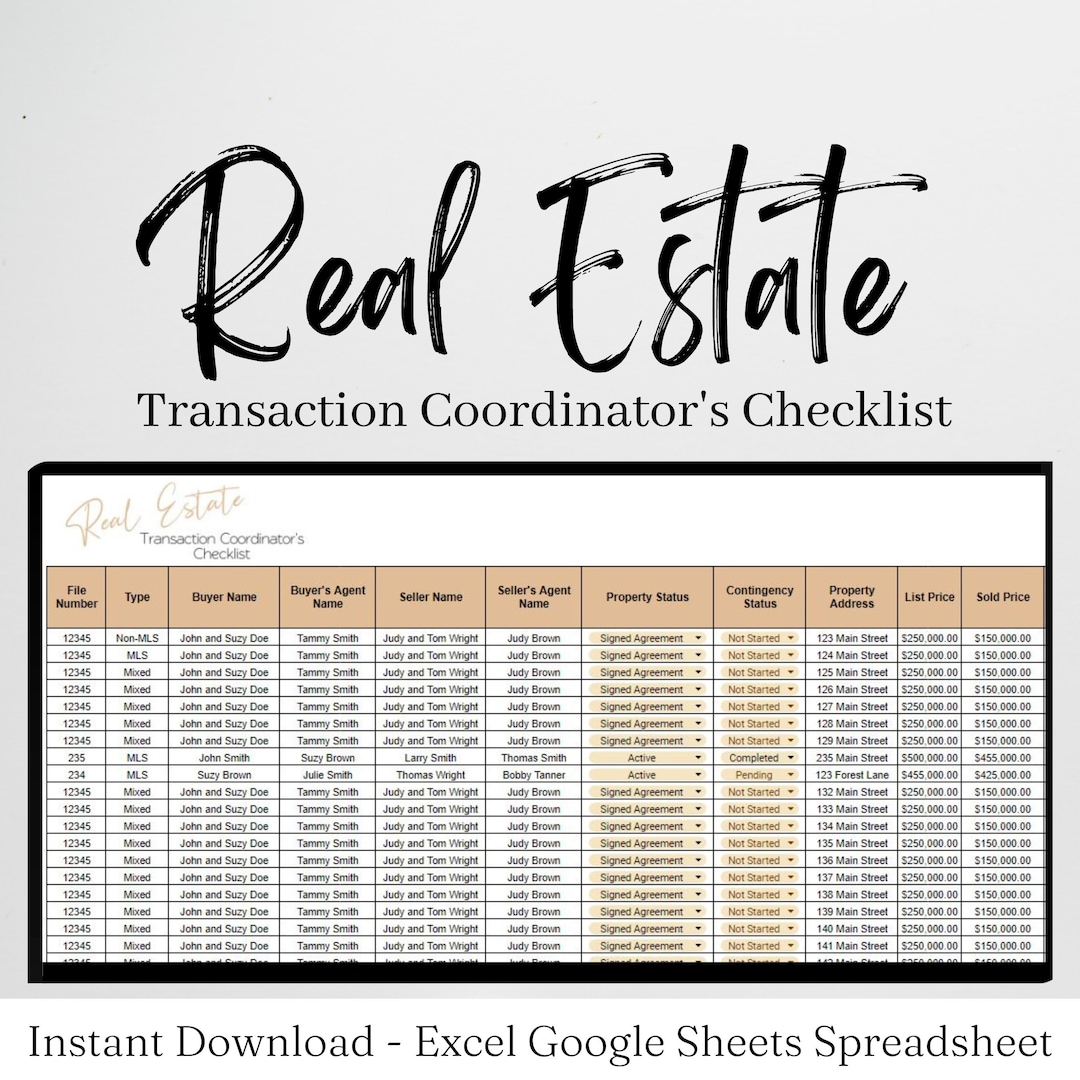 Real Estate Transaction Coordinator Template, Real Estate Transaction ...
