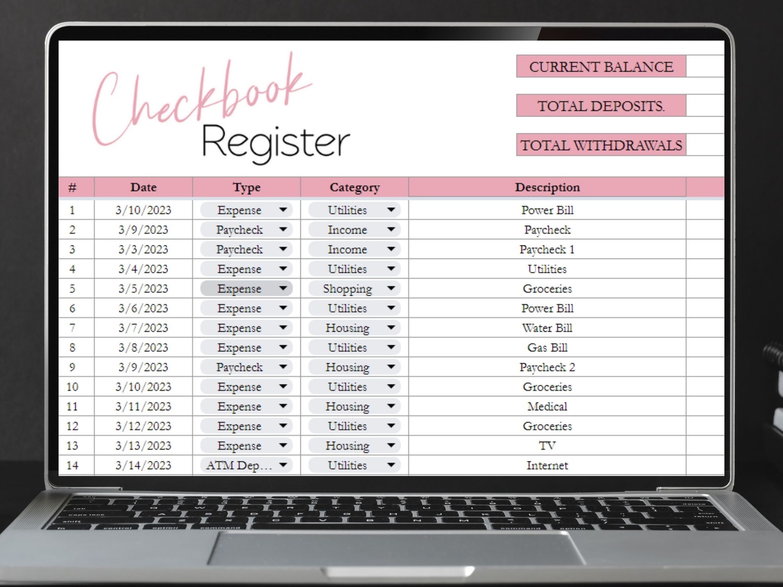 Checkbook Register Excel Spreadsheet Check Book Register - Etsy