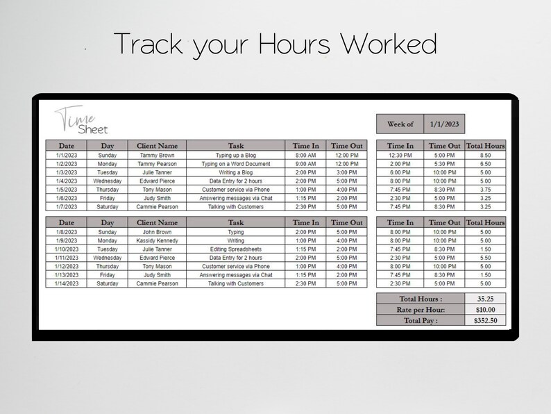 Time Sheet Tracker Employee Time Tracker Weekly Time Sheet - Etsy