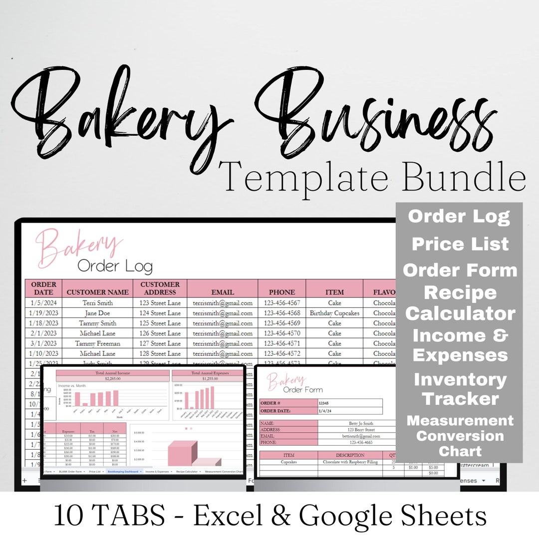 Bakery Business Plan, Bakery Spreadsheet, Bakery Order Form, Bakery ...