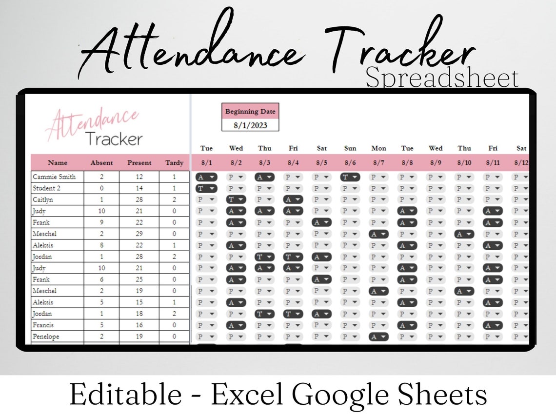 Attendance Sheet Attendance Tracker for Google Sheets - Etsy