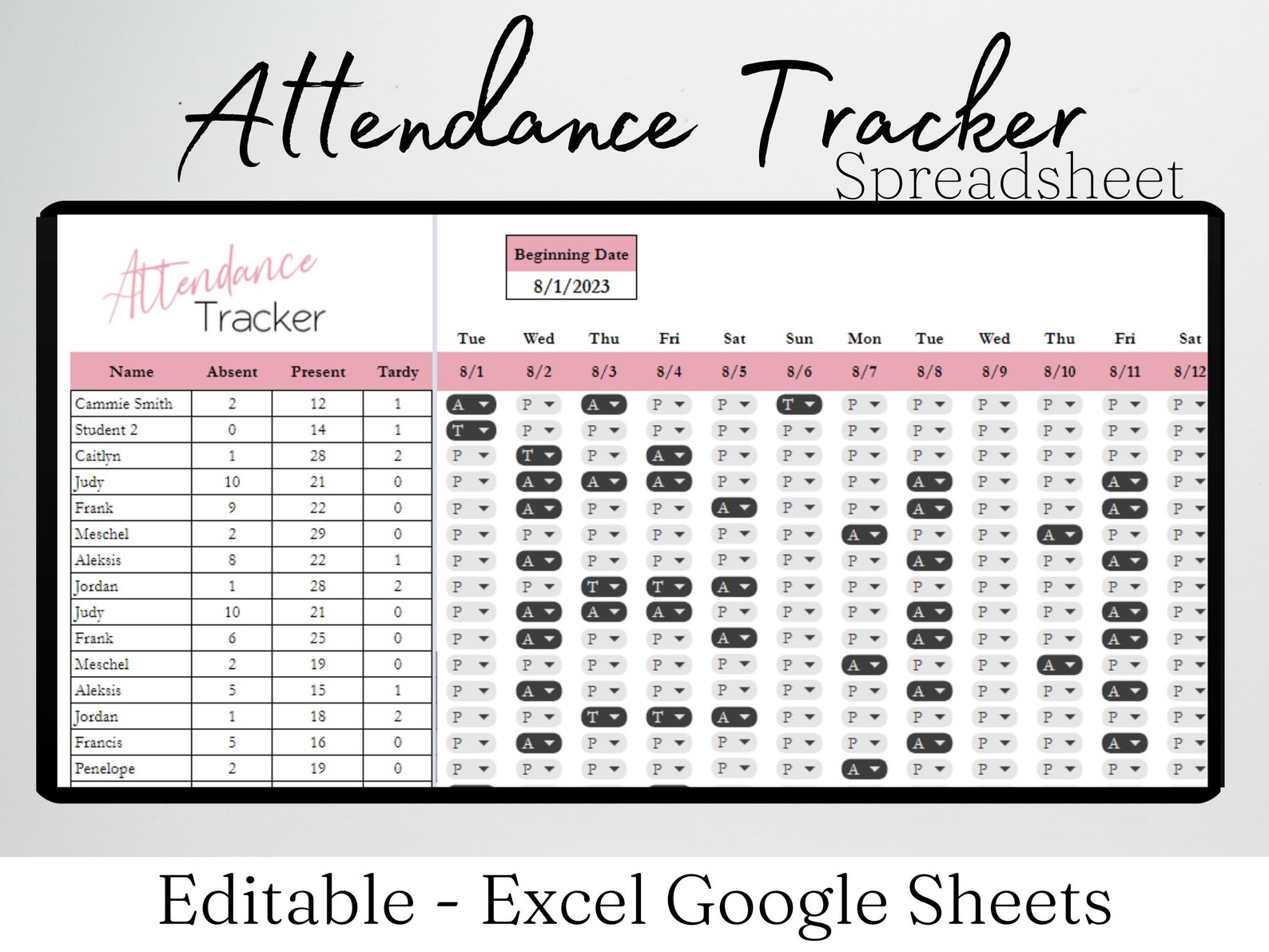 Attendance Sheet, Attendance Tracker for Google Sheets, Attendance ...
