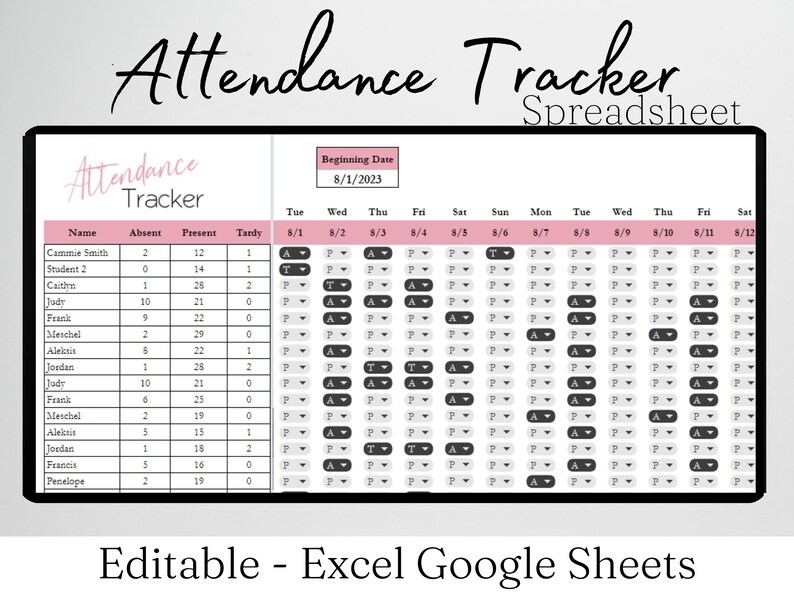 Attendance Sheet, Attendance Tracker for Google Sheets, Attendance ...