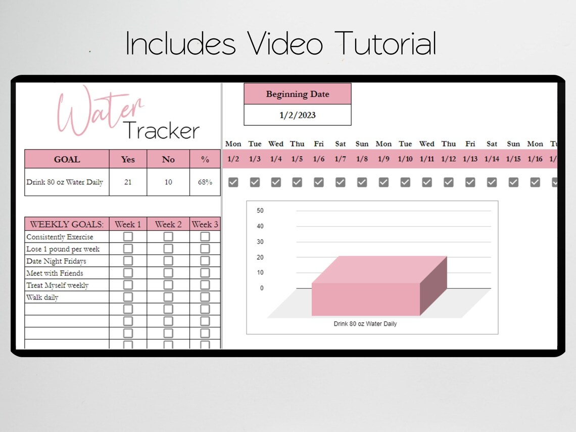 Water Tracker Template Excel Spreadsheet Water Tracking - Etsy