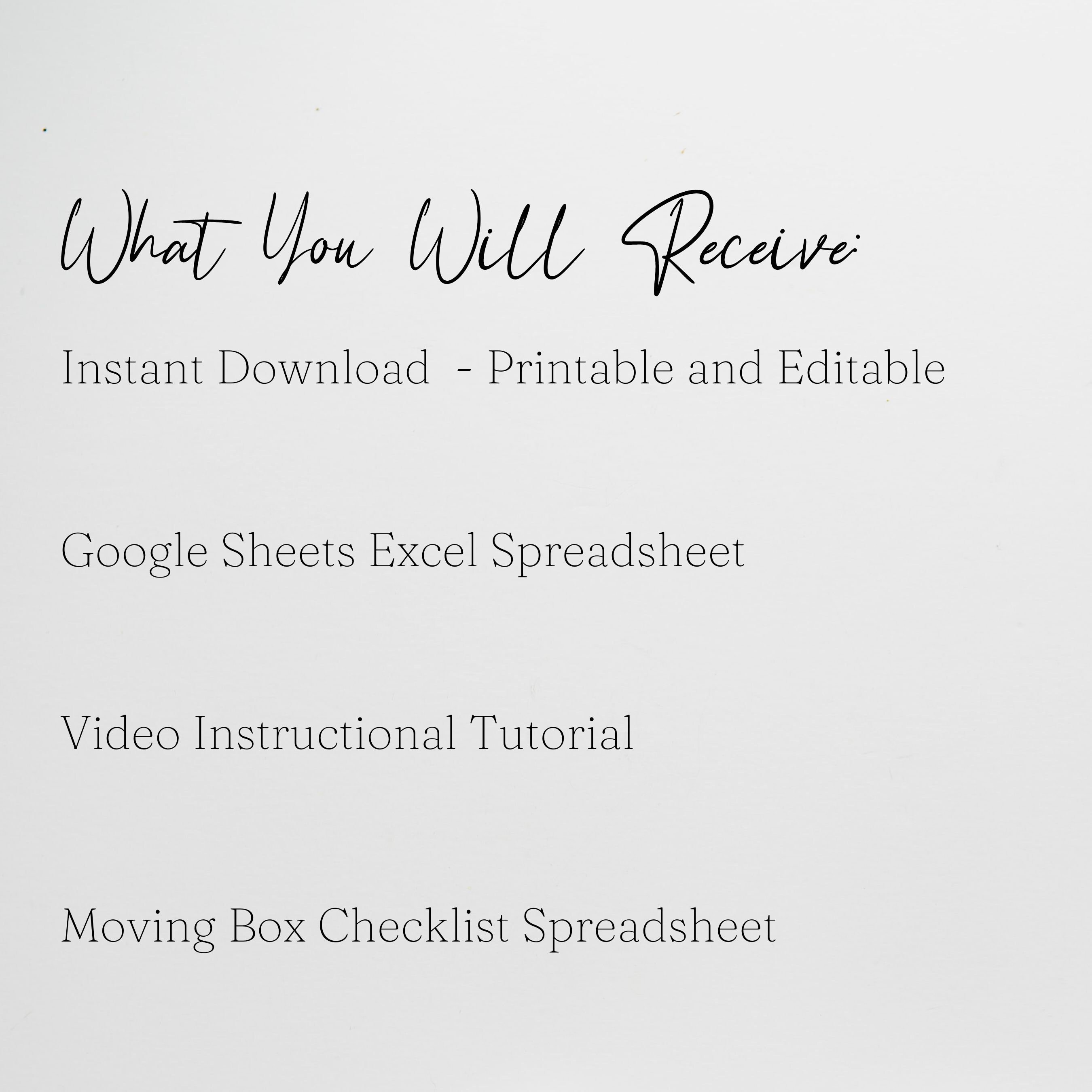 Moving Box Inventory Excel Spreadsheet, Organized Moving, Home ...