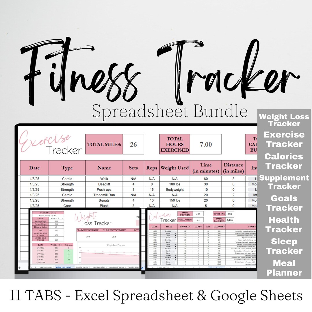 Fitness Tracker Google Sheets, Exercise Excel Template, Weight Loss ...