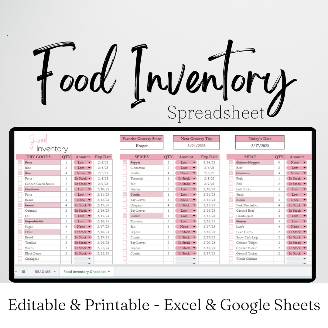 Food Inventory Template, Food Tracker Spreadsheet List Refrigerator ...