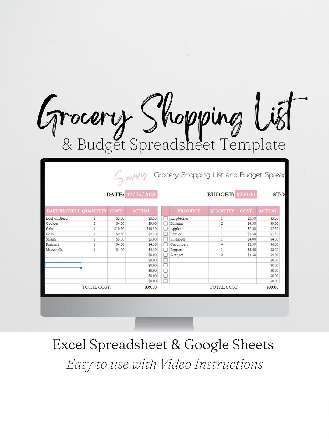 Grocery Budget Spreadsheet, Grocery Shopping List Template Groceries ...