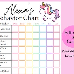 Behavior Chart for Kids Printable, Editable in Canva, Sticker Chart ...