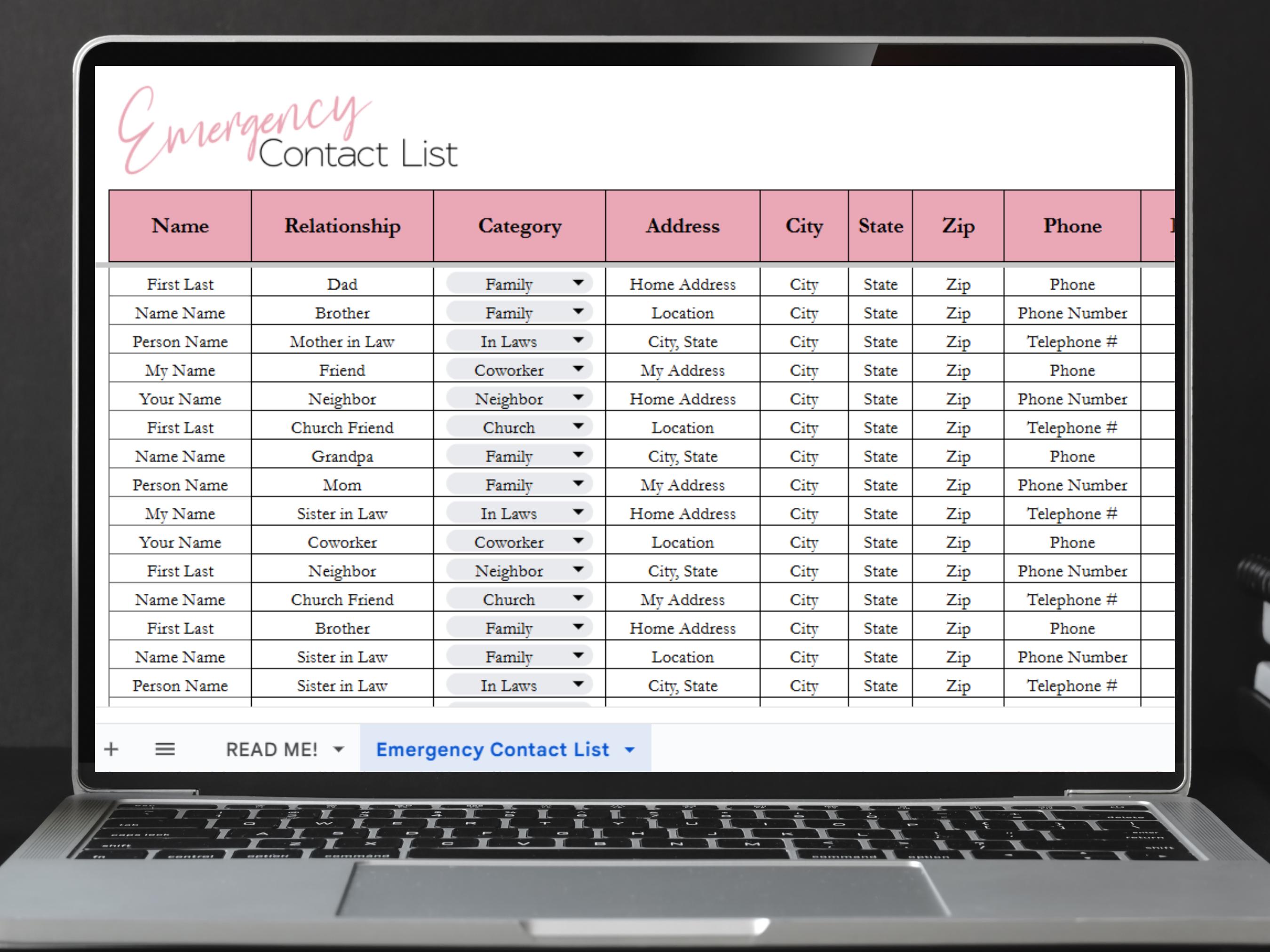 Emergency Contact List Template Excel Spreadsheet, Emergency ...