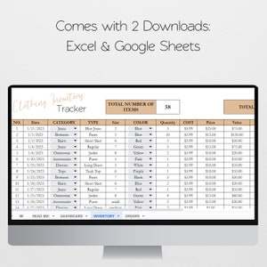 Clothing Business Inventory Tracker Log, Clothing Inventory Template ...