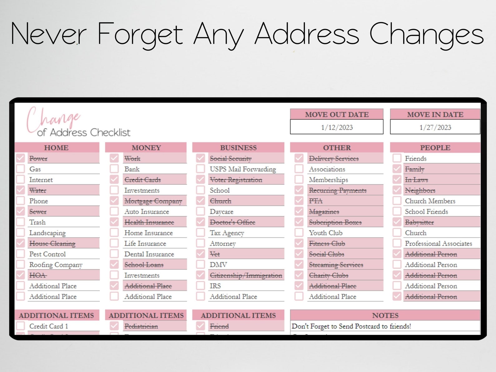 Change of Address Template Address Checklist New Address - Etsy