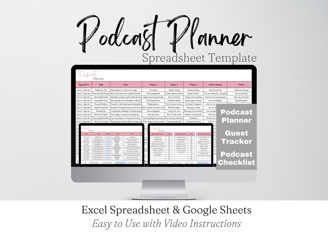Podcast Planner Spreadsheet Template Google Sheets, Podcast Checklist ...