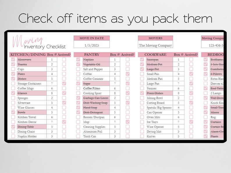 Moving Inventory Template Google Sheets Moving Planner - Etsy