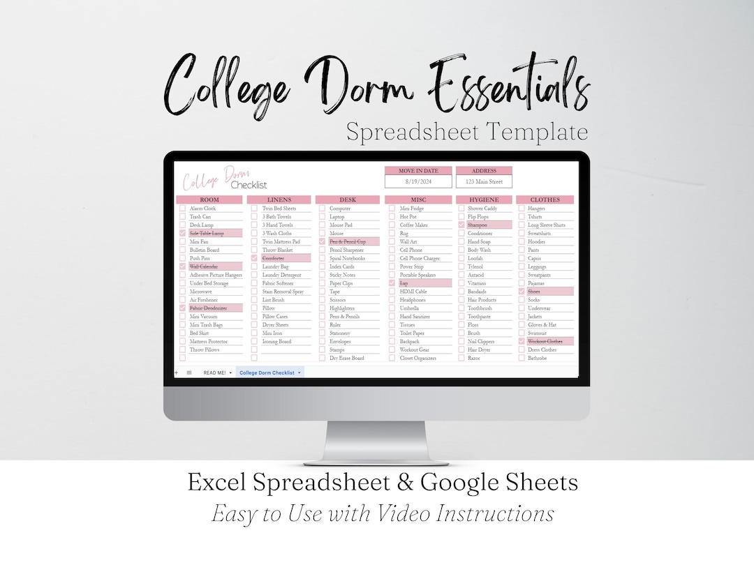 College Dorm Room Essentials Checklist Template Google Sheets, Dorm ...