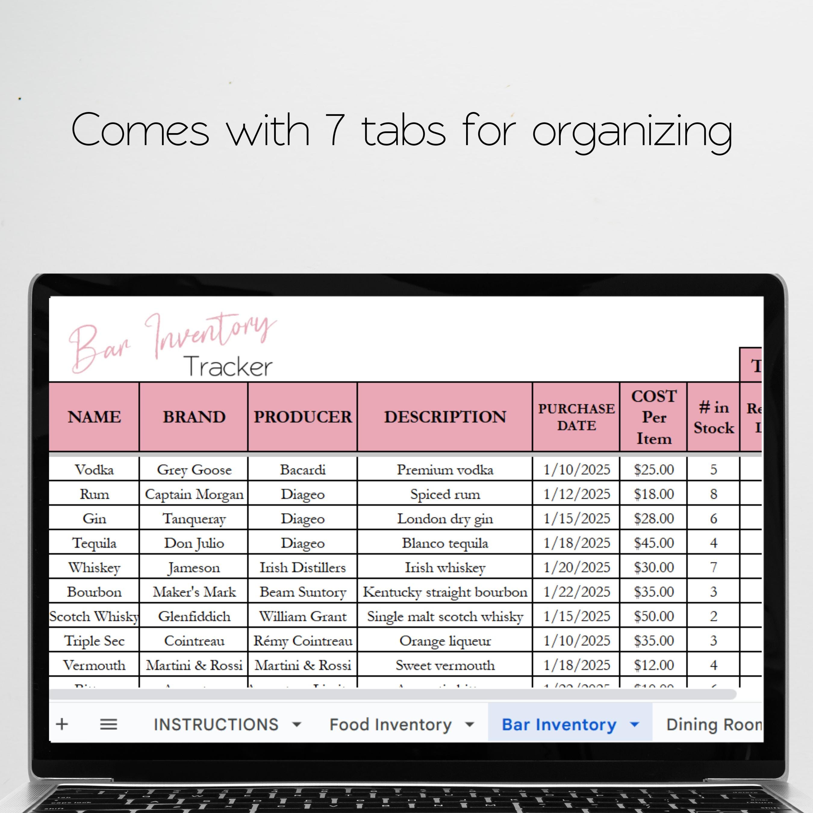 Restaurant Inventory Tracker Template Google Sheets, Bar Inventory ...