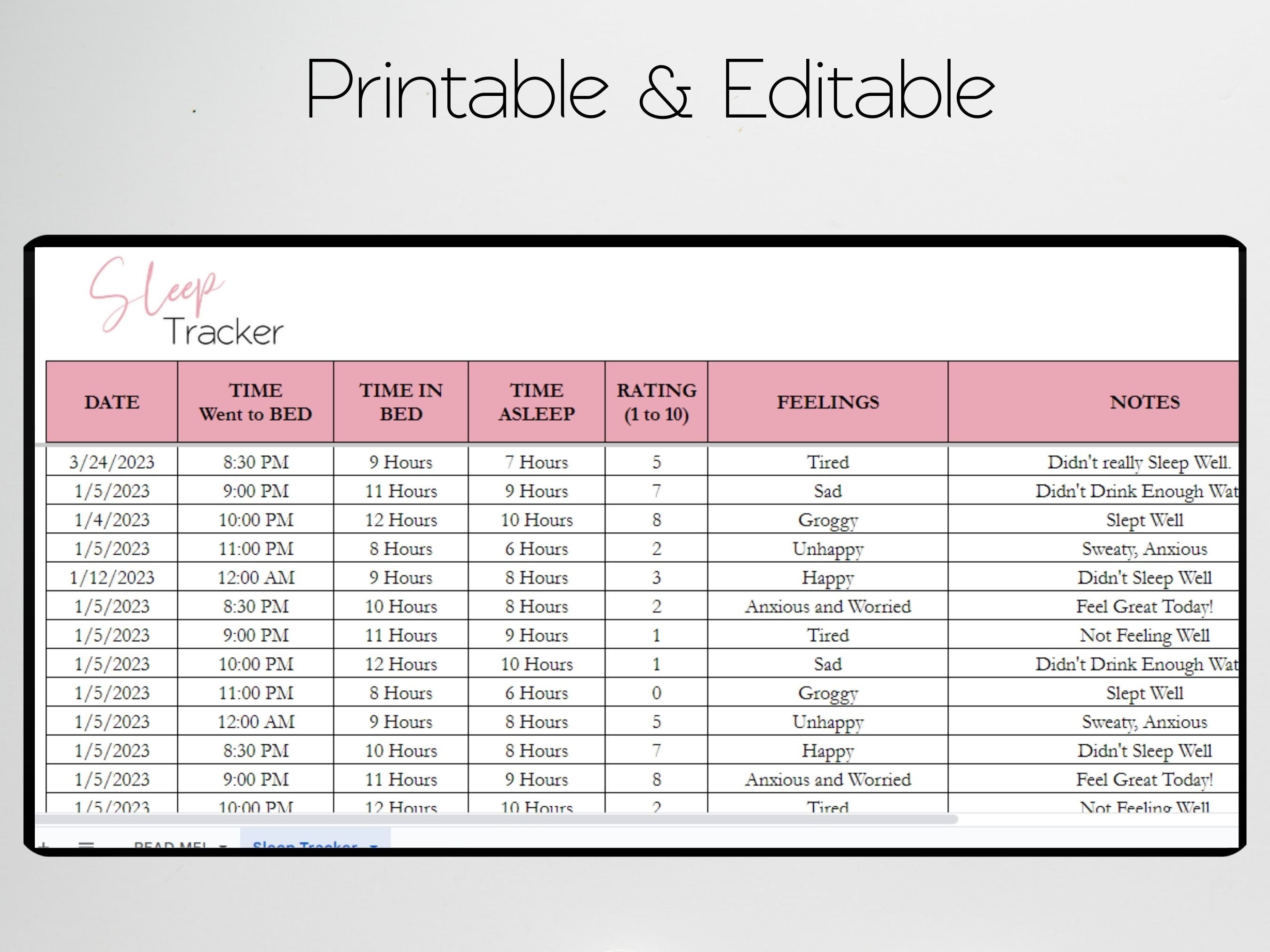 Sleep Tracker Sleep Diary Sleep Log Mood Tracker Baby - Etsy