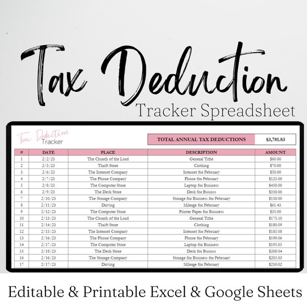 Business Tax Deduction Tracker - Etsy