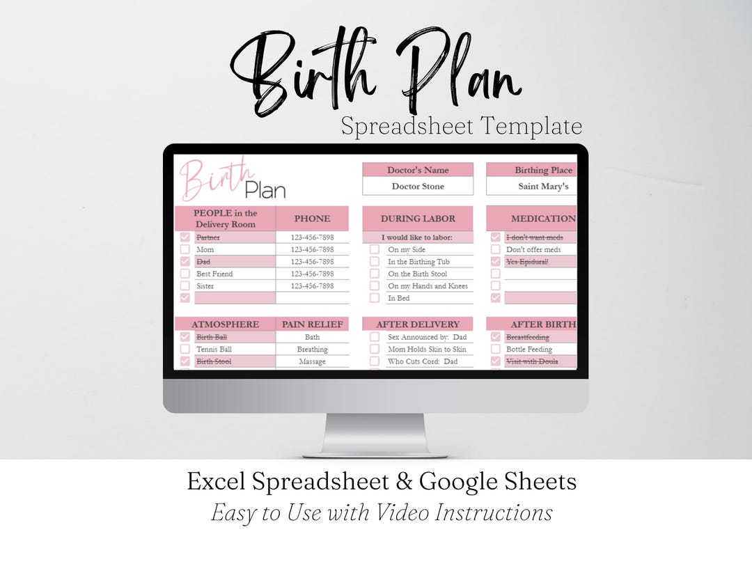 Birth Plan Template Google Sheets, Natural Birthing Plan, Labor and ...