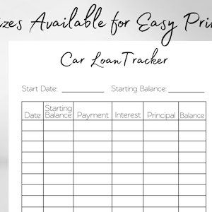 Car Loan Payment Tracker, Car Loan Tracker, Car Loan Payoff Tracker ...
