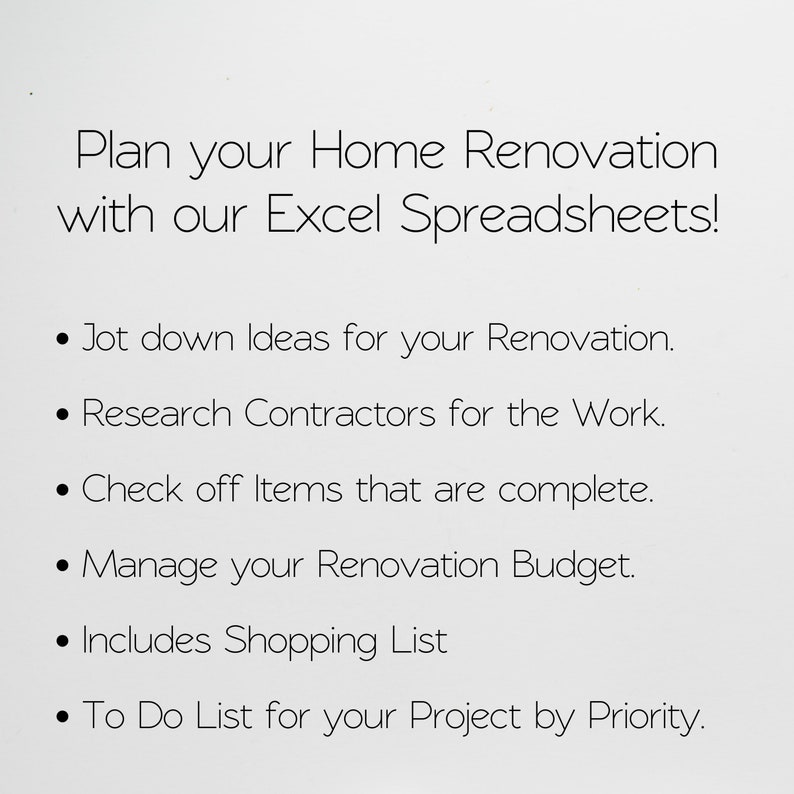 Home Renovation Planner Excel Spreadsheet, Home Improvement, Home ...