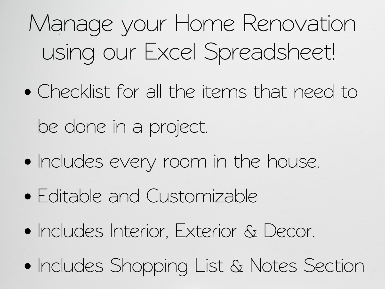 Home Renovation Checklist Home Renovation Spreadsheet - Etsy