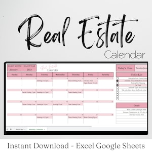 Realtor Monthly Calendar Digital, Real Estate Calendar Excel Template ...