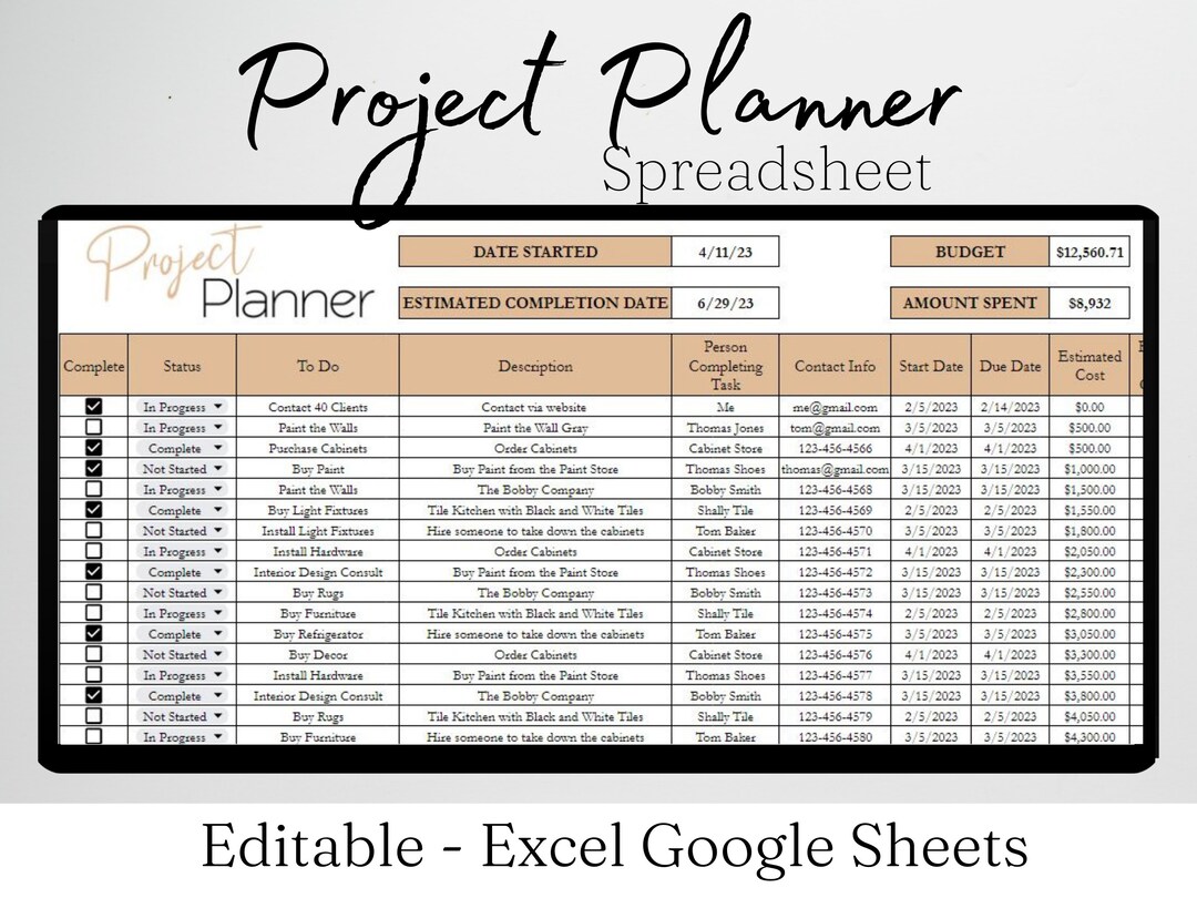 Project Manager Excel Planner, Project Planning, Task Planner, Project ...