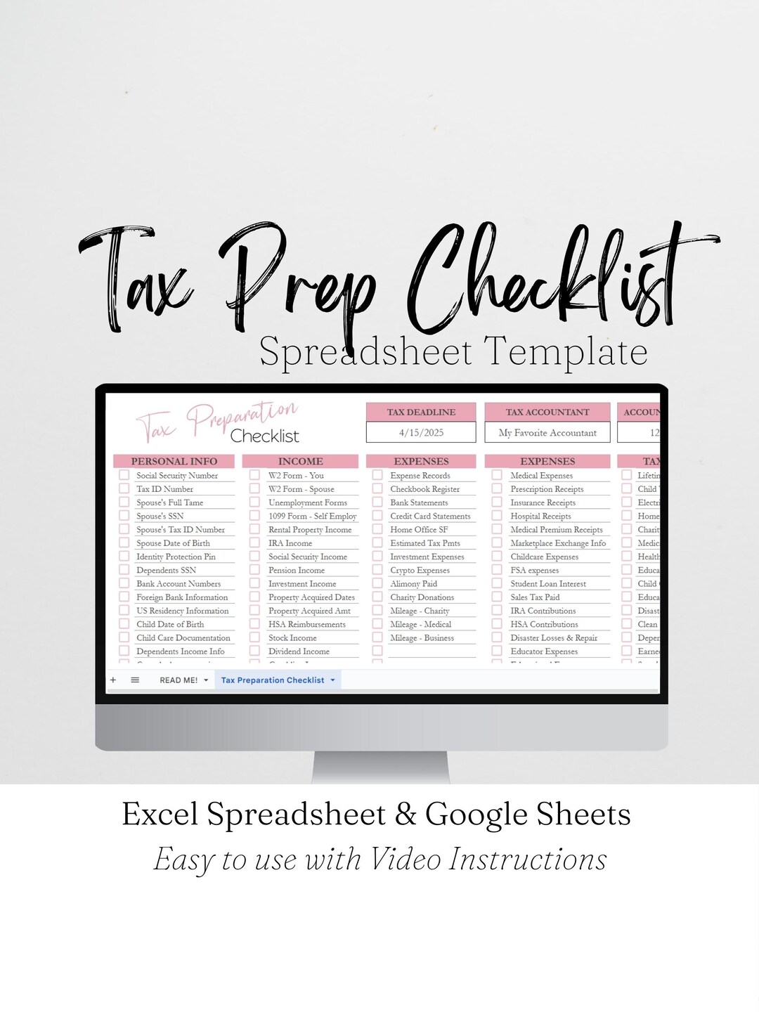Tax Prep Checklist Google Sheets, Tax Return, Tax Preparation ...