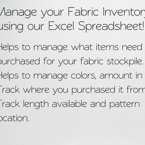 Fabric Inventory Tracker Excel Spreadsheet, Sewing Organizer, Fabric ...
