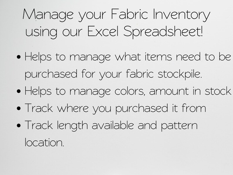 Fabric Inventory Tracker Excel Spreadsheet Sewing Organizer - Etsy