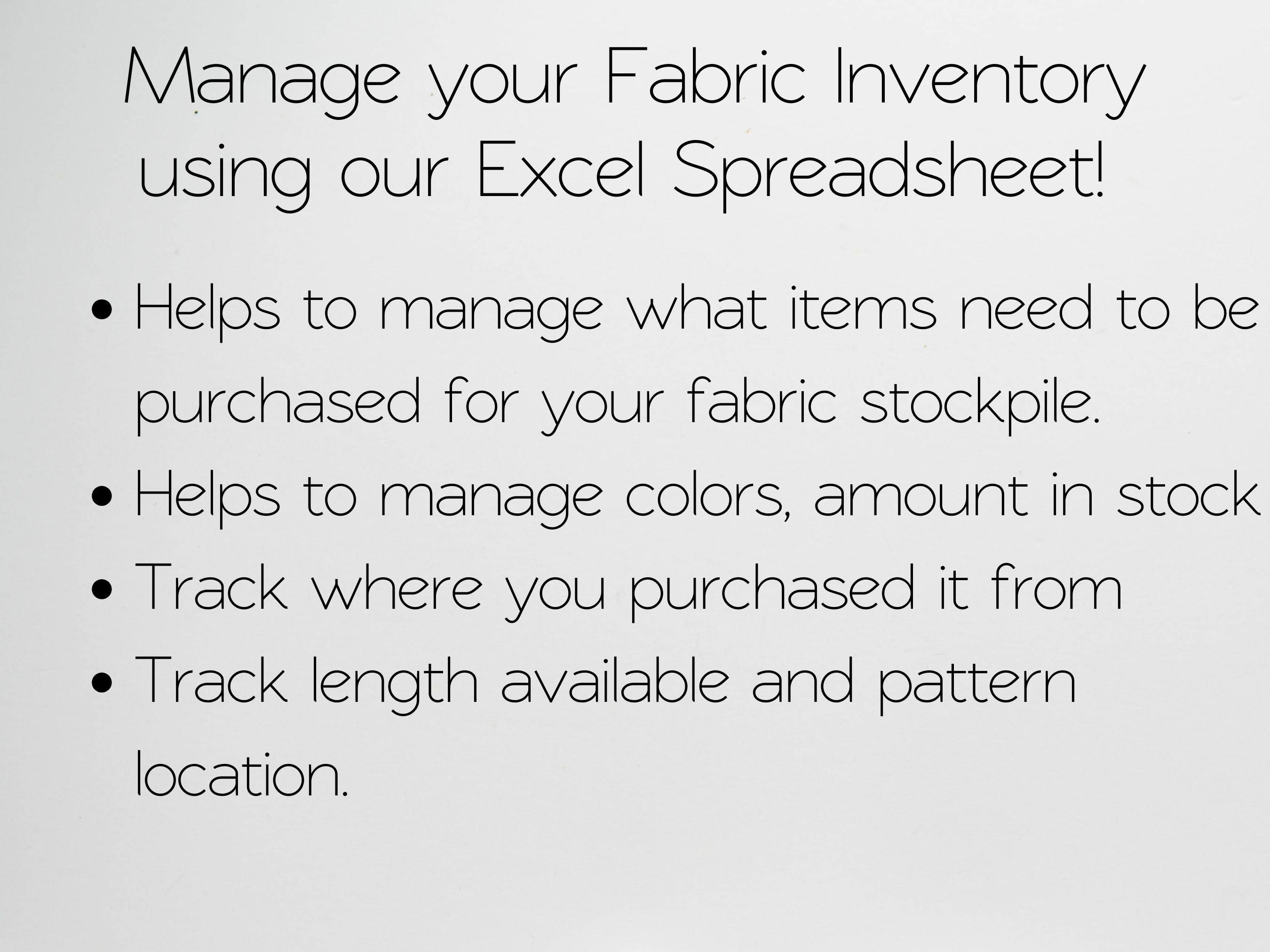 Fabric Inventory Tracker Excel Spreadsheet Sewing Organizer - Etsy