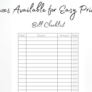 Bill Checklist, Bill Tracker Printable Yearly, Bill Tracker PDF, Bill ...
