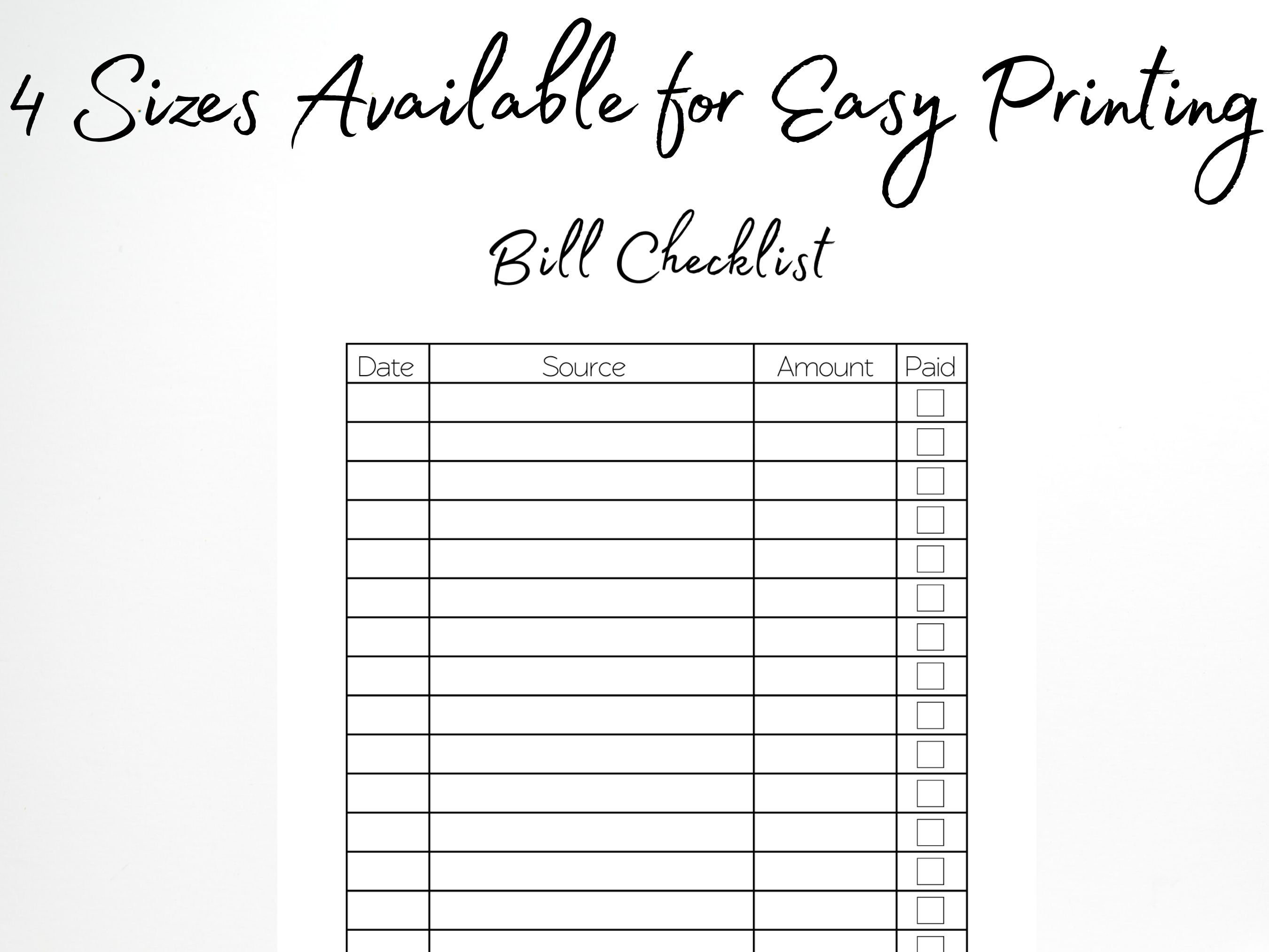 Bill Checklist Bill Tracker Printable Yearly Bill Tracker - Etsy