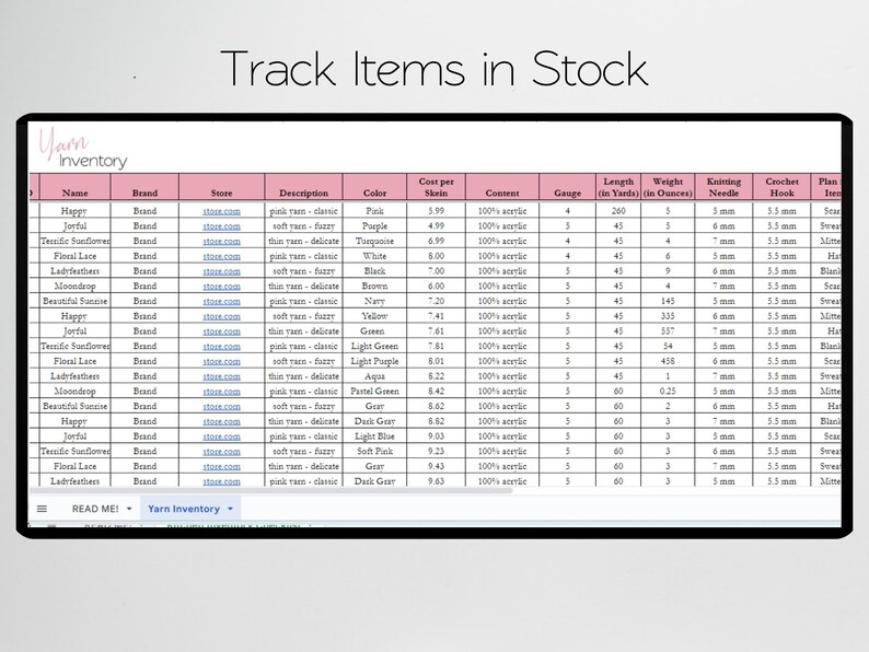 Yarn Inventory Tracker Excel Spreadsheet Yarn Organizer - Etsy