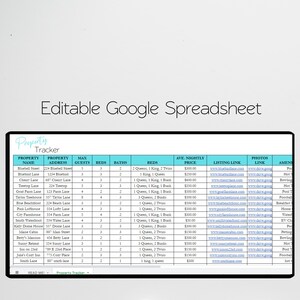 Property List Tracker for Short Term Rental Property Management, Rental ...