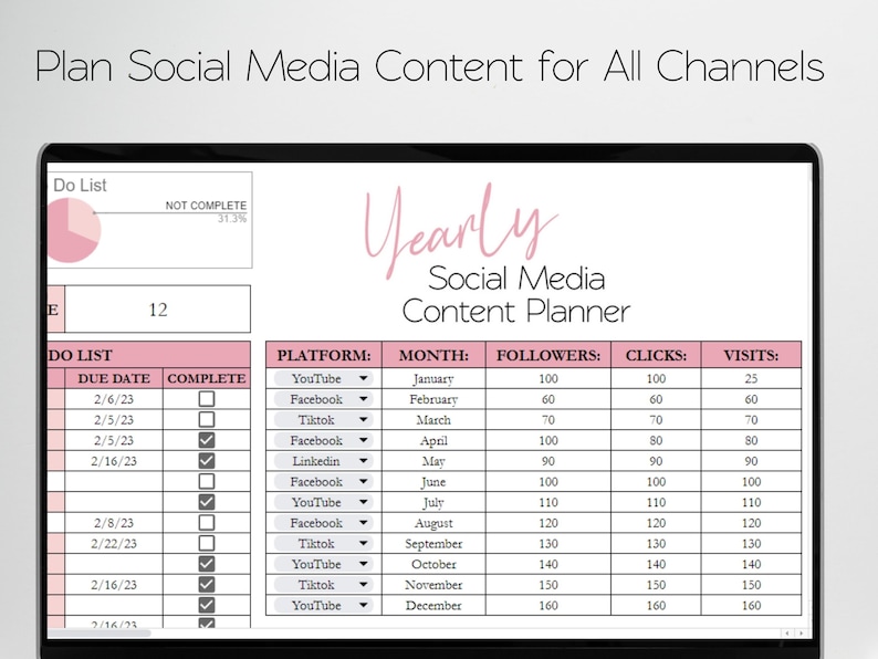Yearly Social Media Planner, Social Media Content Calendar Template Social Media Manager Social ...