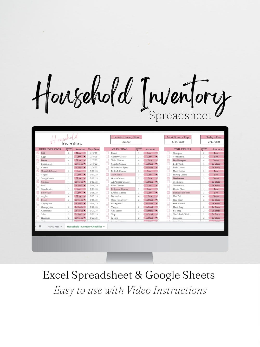Household Inventory Checklist, Home Inventory Tracker Template, Food ...