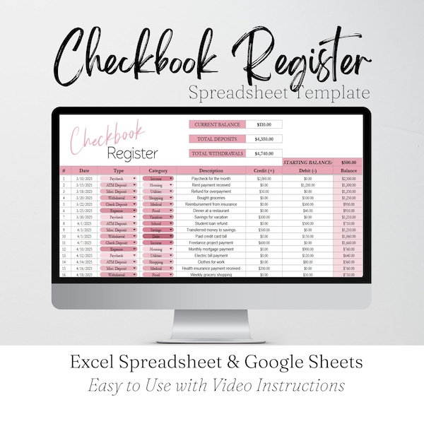 Cheque Register Template - Etsy