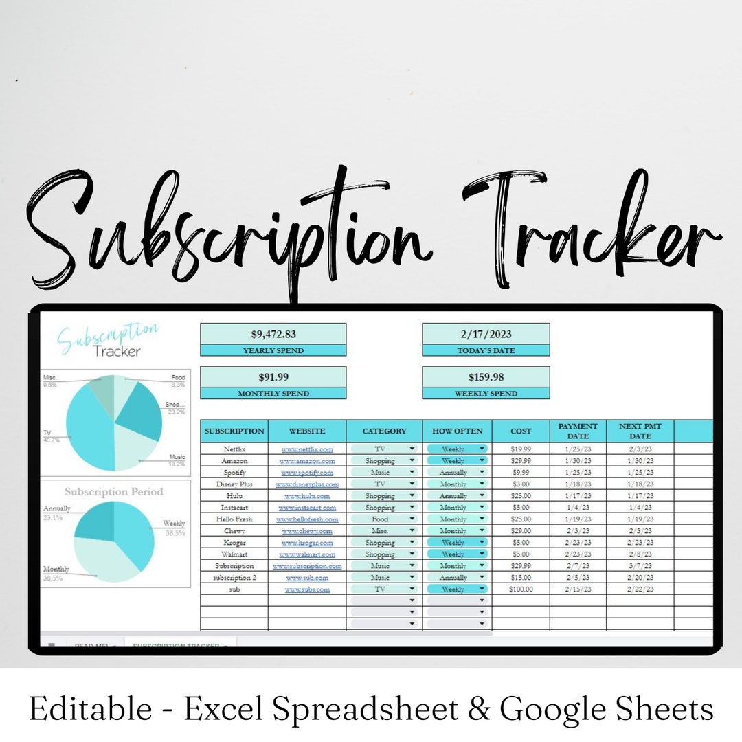 Subscription Tracker Excel Spreadsheet, Subscriptions Tracker Google ...