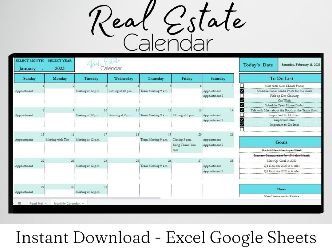 Real Estate Calendar Google Sheet Template, Real Estate Monthly ...