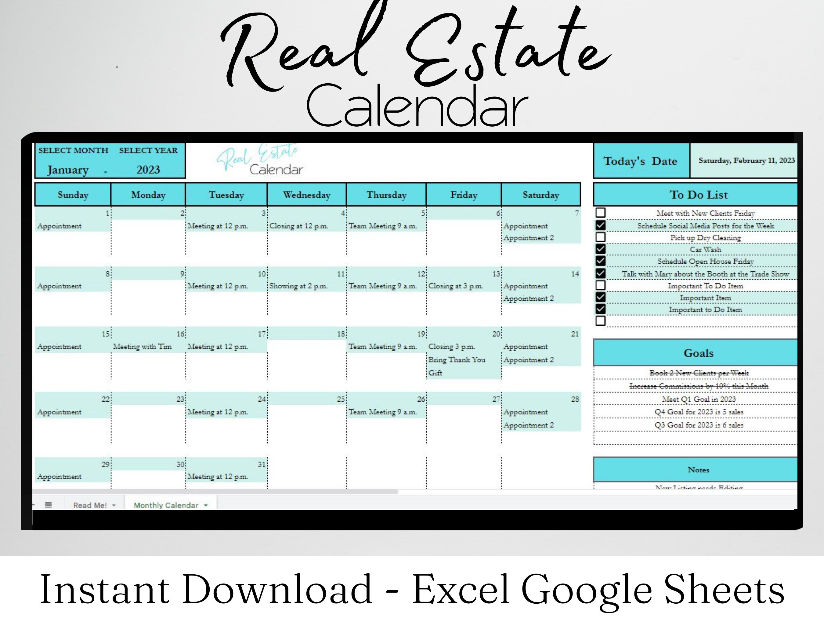 Real Estate Calendar Google Sheet Template, Real Estate Monthly ...