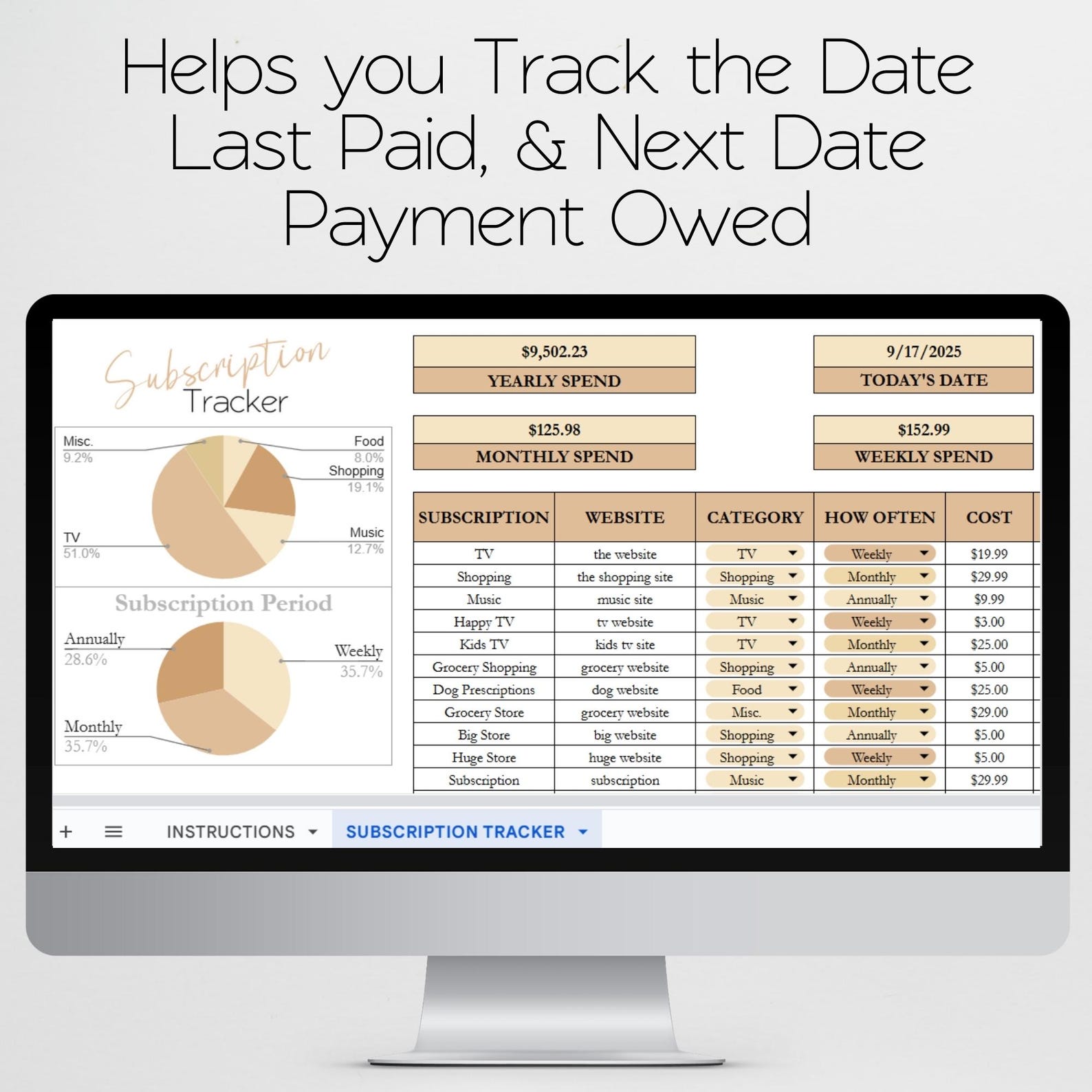 Monthly Subscription Tracker Google Sheets, Monthly Subscription ...