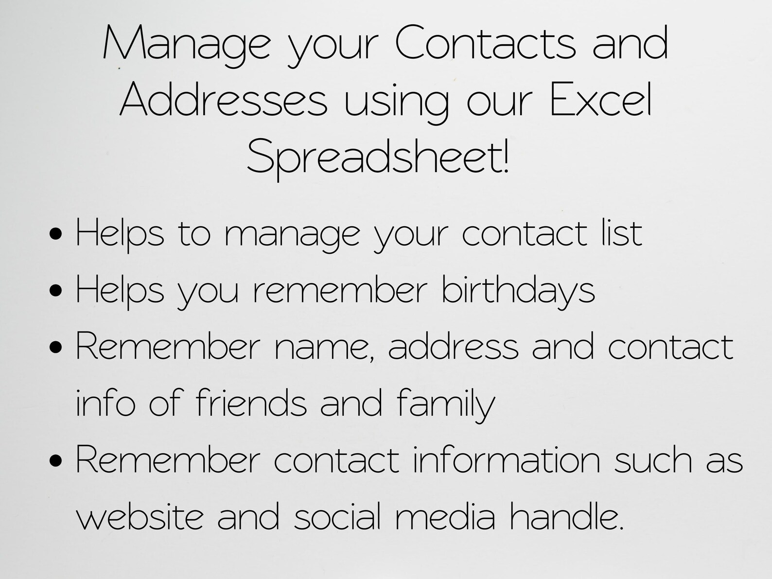 Contact List Template Excel Spreadsheet Contact List Google - Etsy