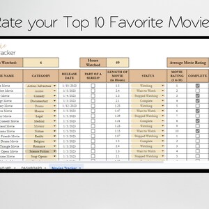 Movie Tracker Excel Spreadsheet, Movies Tracking Google Sheets, Film ...