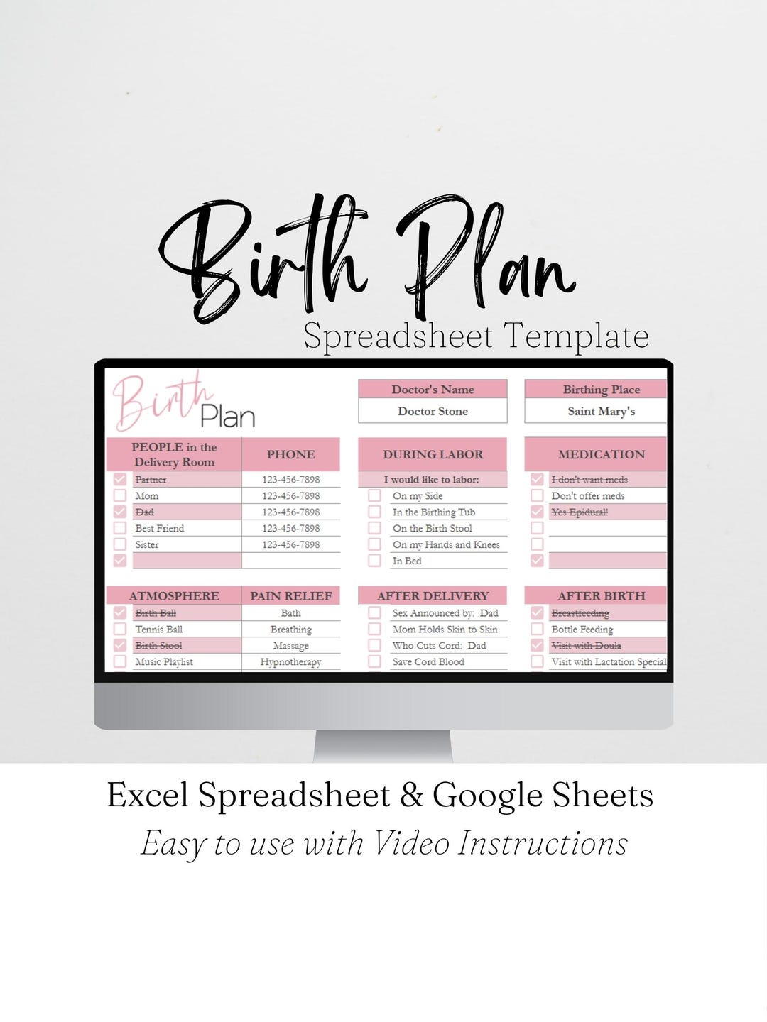 Birth Plan Template Google Sheets, Natural Birthing Plan, Labor and ...