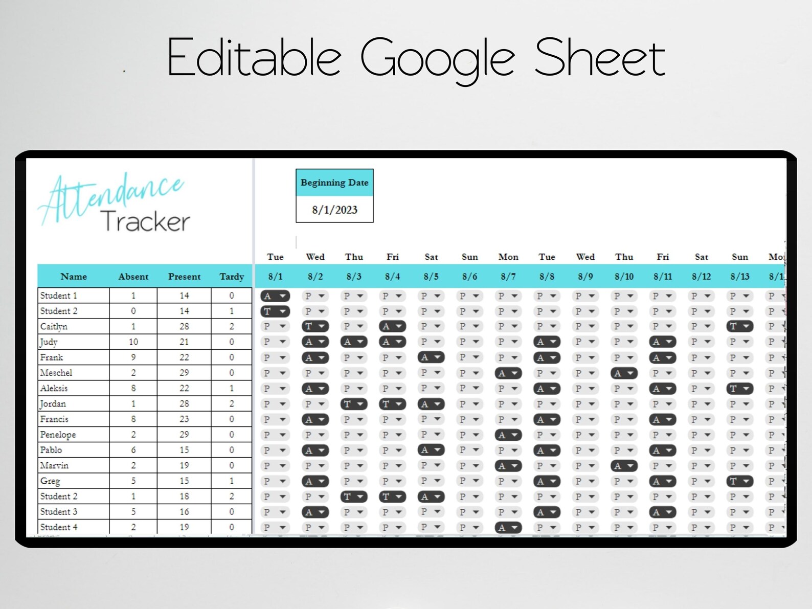 Attendance Log Attendance Tracker Excel Log School Class Template ...