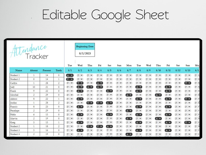 Attendance Log Attendance Tracker Excel Log School Class Template ...