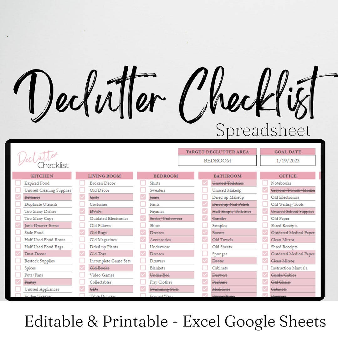 Declutter Checklist Template, Declutter Challenge, Declutter Planner ...