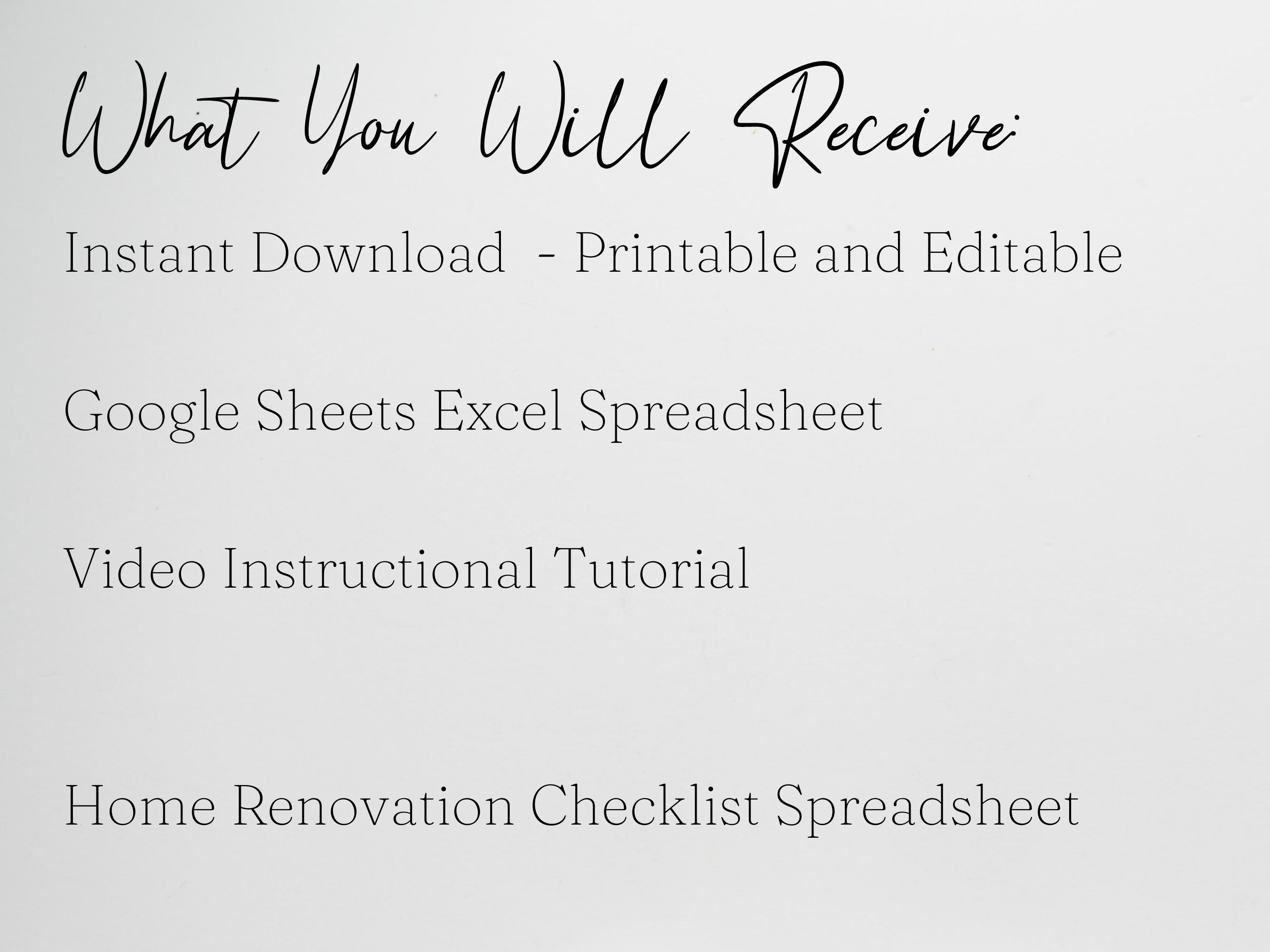 Home Renovation Checklist Home Renovation Spreadsheet - Etsy
